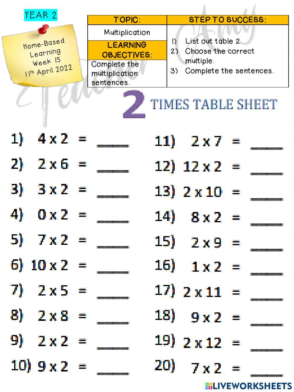6862999 | Year 2 - Multiplication of 2 | Teacher_Amy27