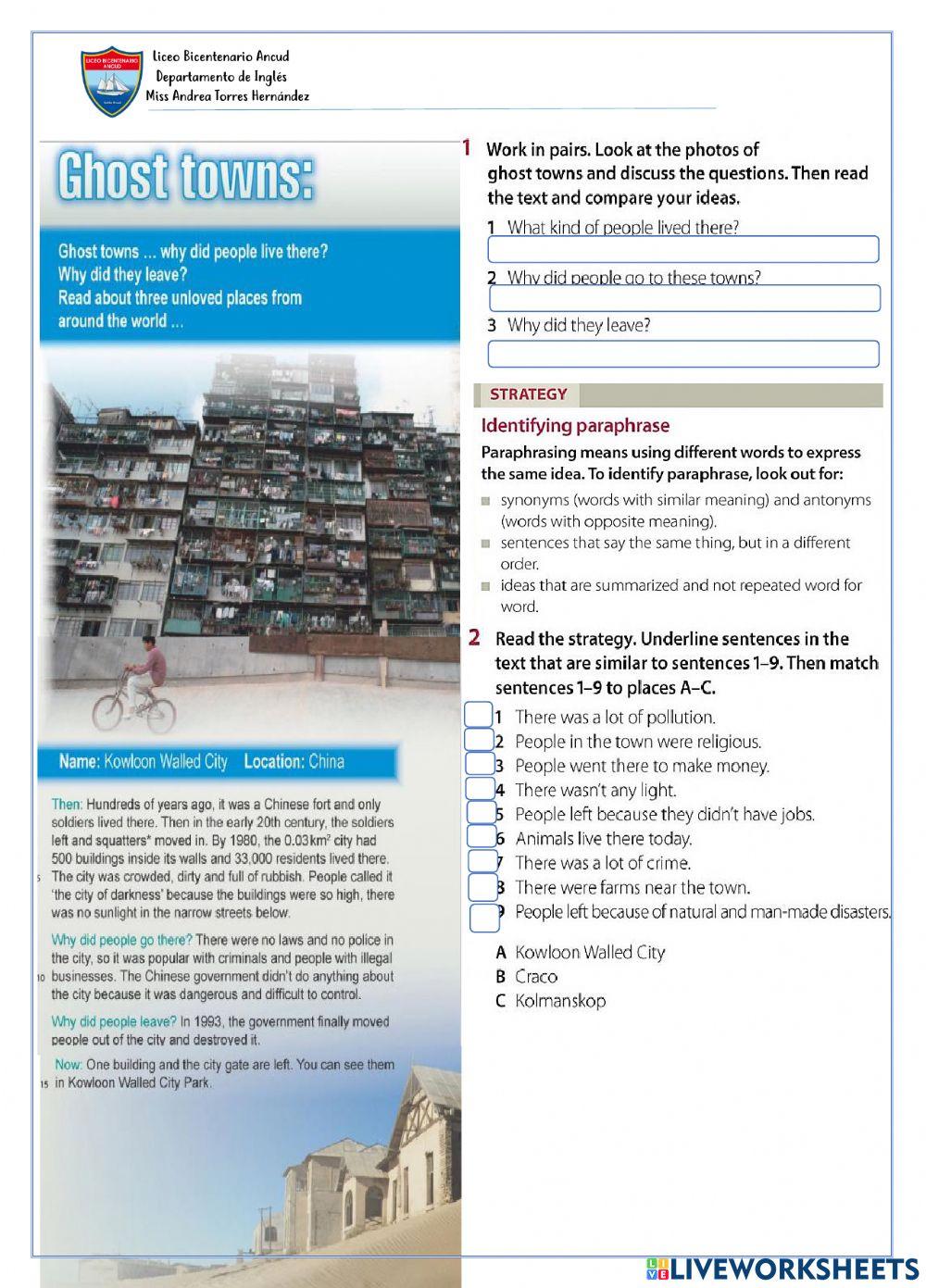 3576390 | READING COMPREHENSION - GHOST TOWNS