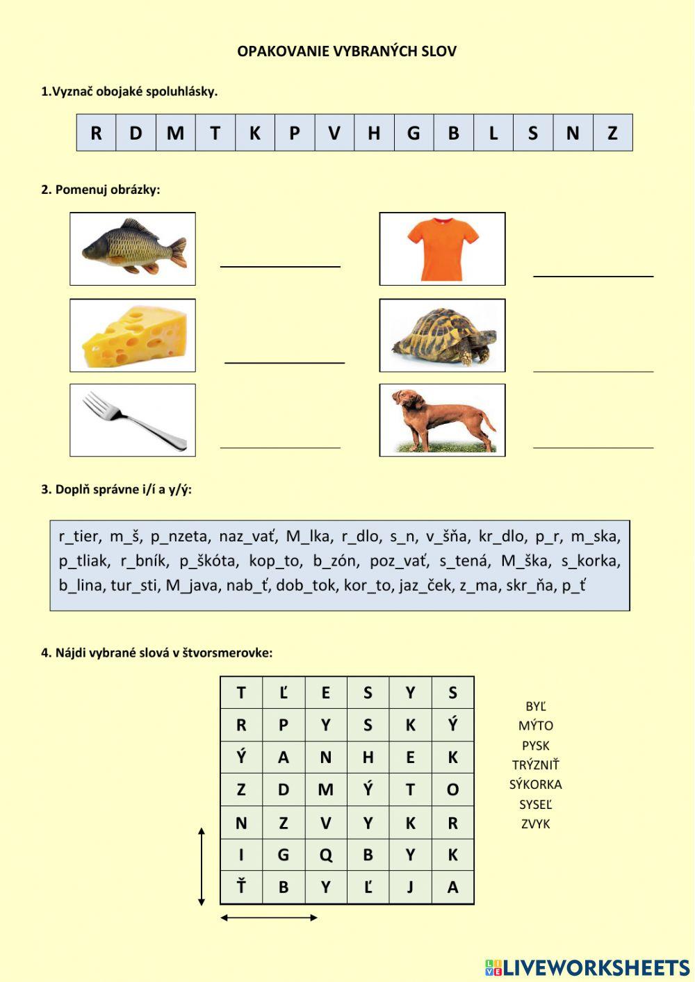 Vybrané slová - opakovanie online exercise for | Live Worksheets