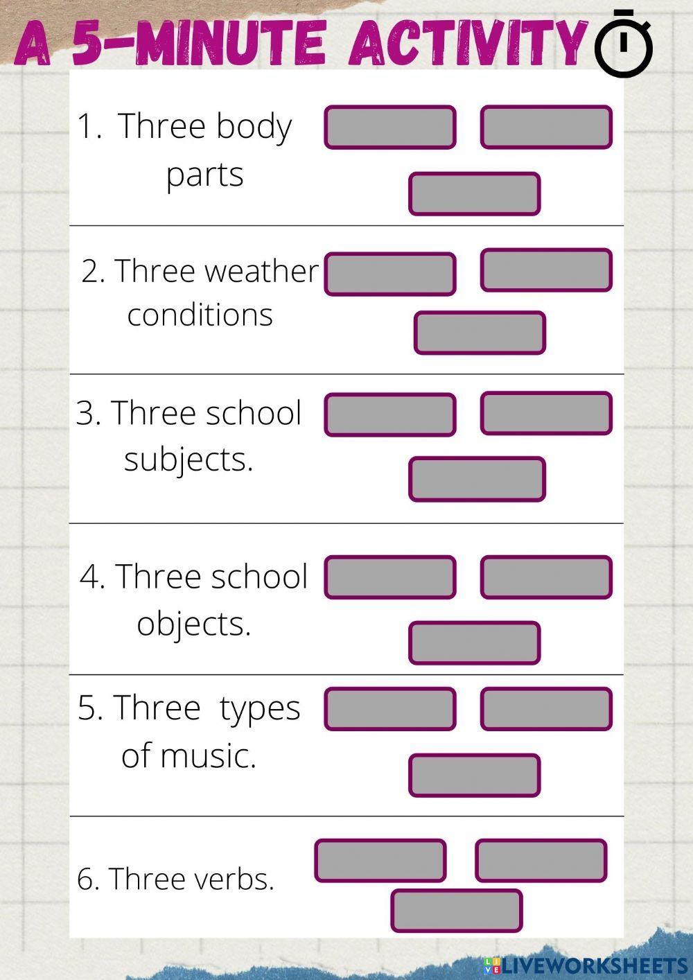 A 5-minute acti… | Free Interactive Worksheets | 1994830