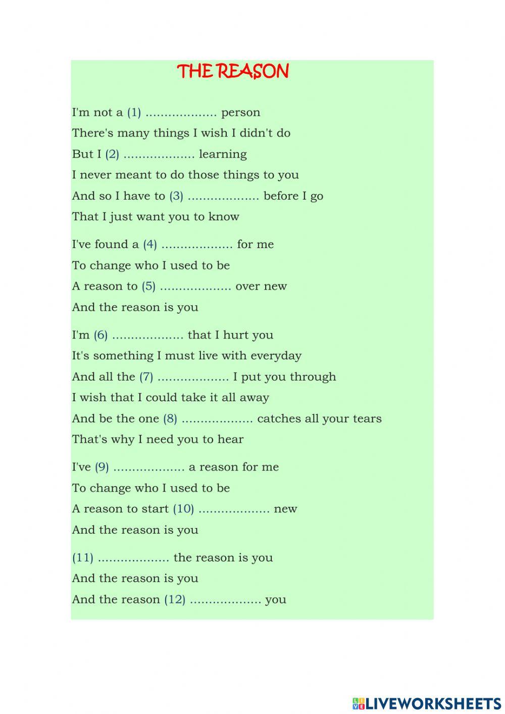 The reason exercise | Live Worksheets