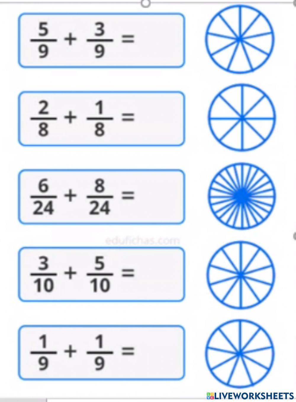 Suma de fracciones interactive worksheet for 4TO | Live Worksheets