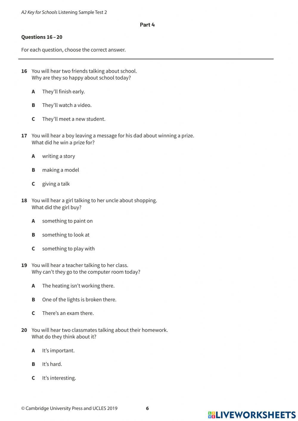 Listening (mock exam) worksheet | Live Worksheets