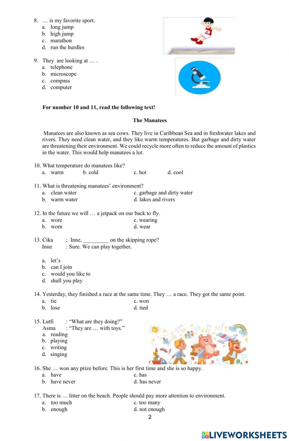 Pra us bahasa inggris worksheet | Live Worksheets