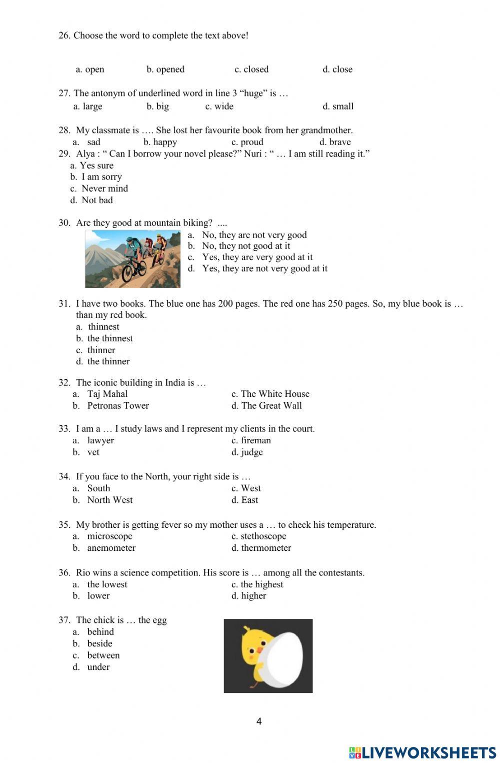 Pra us bahasa inggris worksheet | Live Worksheets