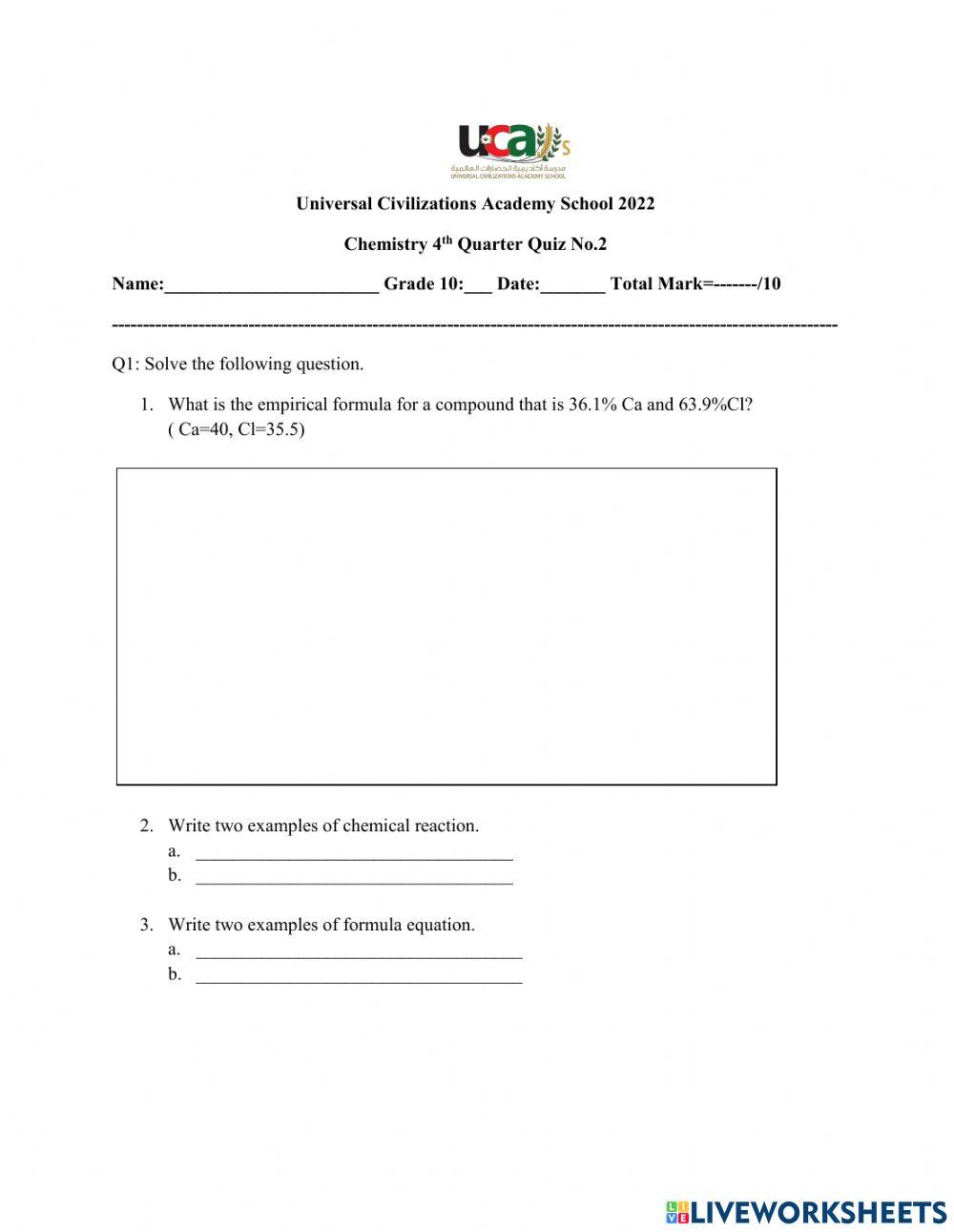 grade 10 quiz 2 online exercise for | Live Worksheets