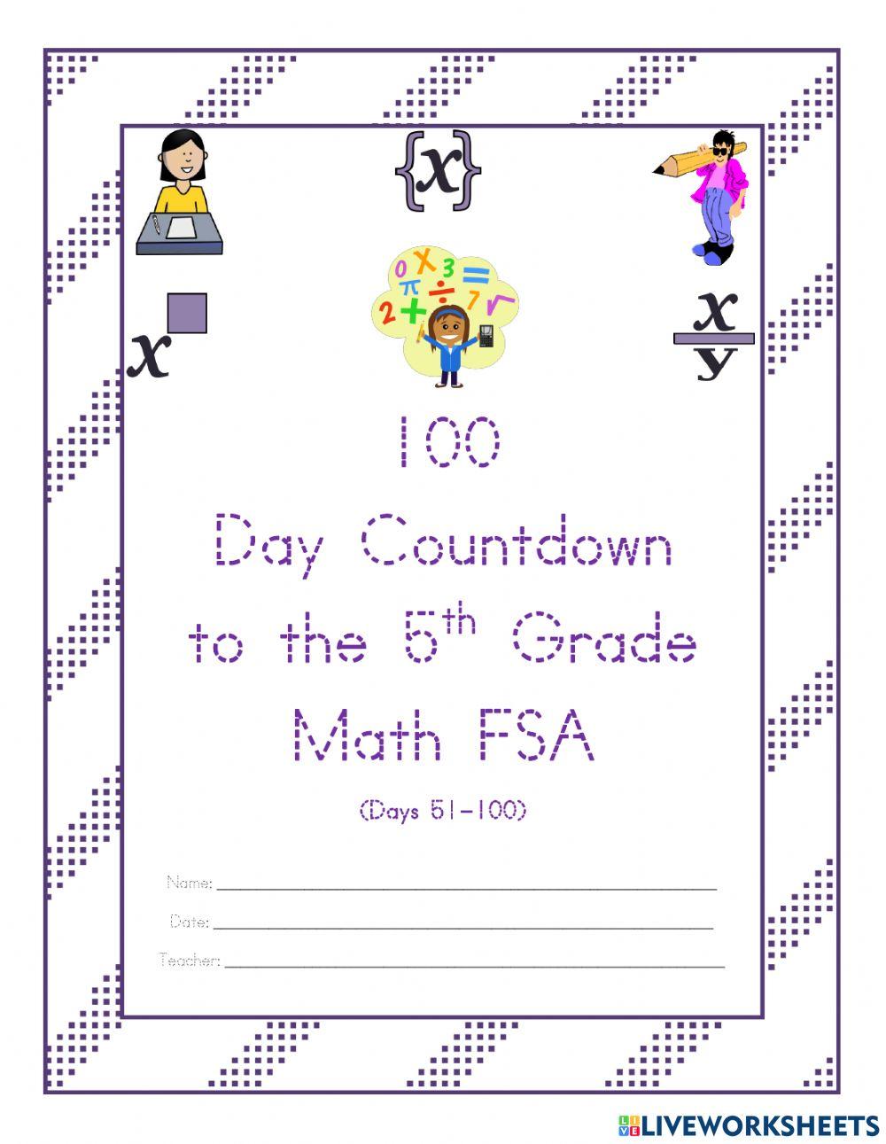 100 day countdown multipliying by scaling worksheet | Live Worksheets