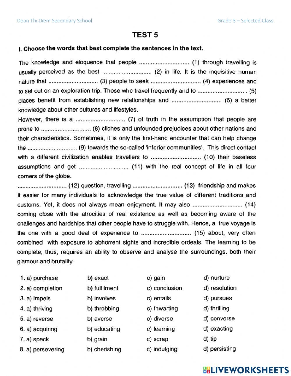 grade 8 selected - test 5 6863435 | Nguyễn Ngọc Linh