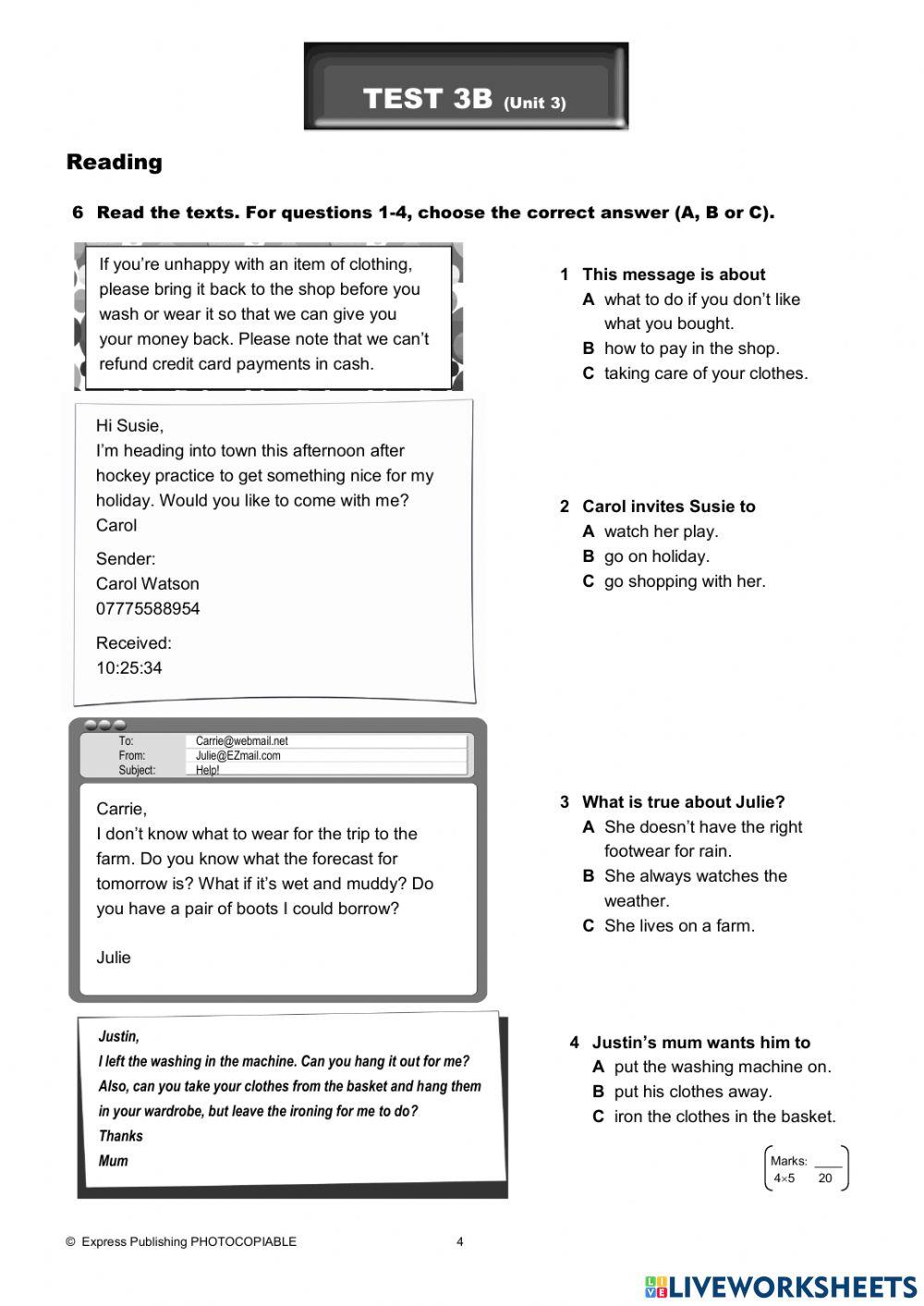On Screen 2 Tes… | Free Interactive Worksheets | 6863469