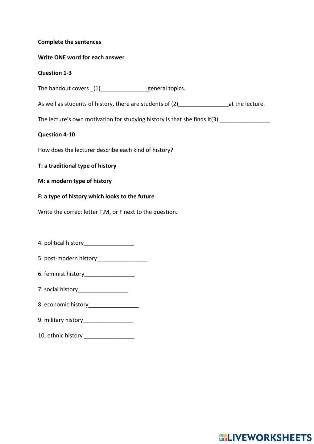 history online exercise for | Live Worksheets