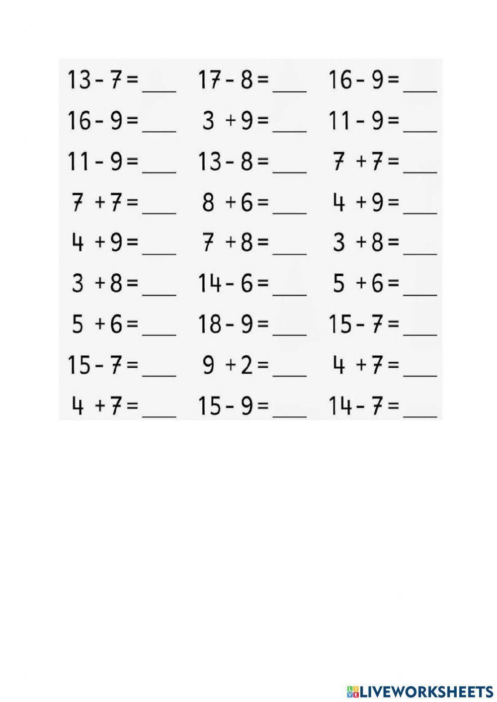 Addition subtraction Exercise Live Worksheets addition-subtraction-exercise-live-worksheets