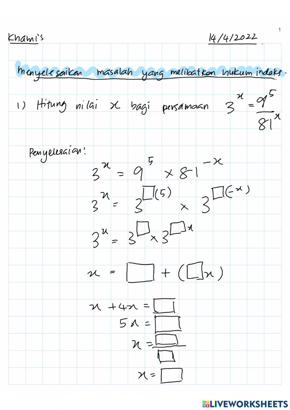 Indeks Matematik activity | Live Worksheets