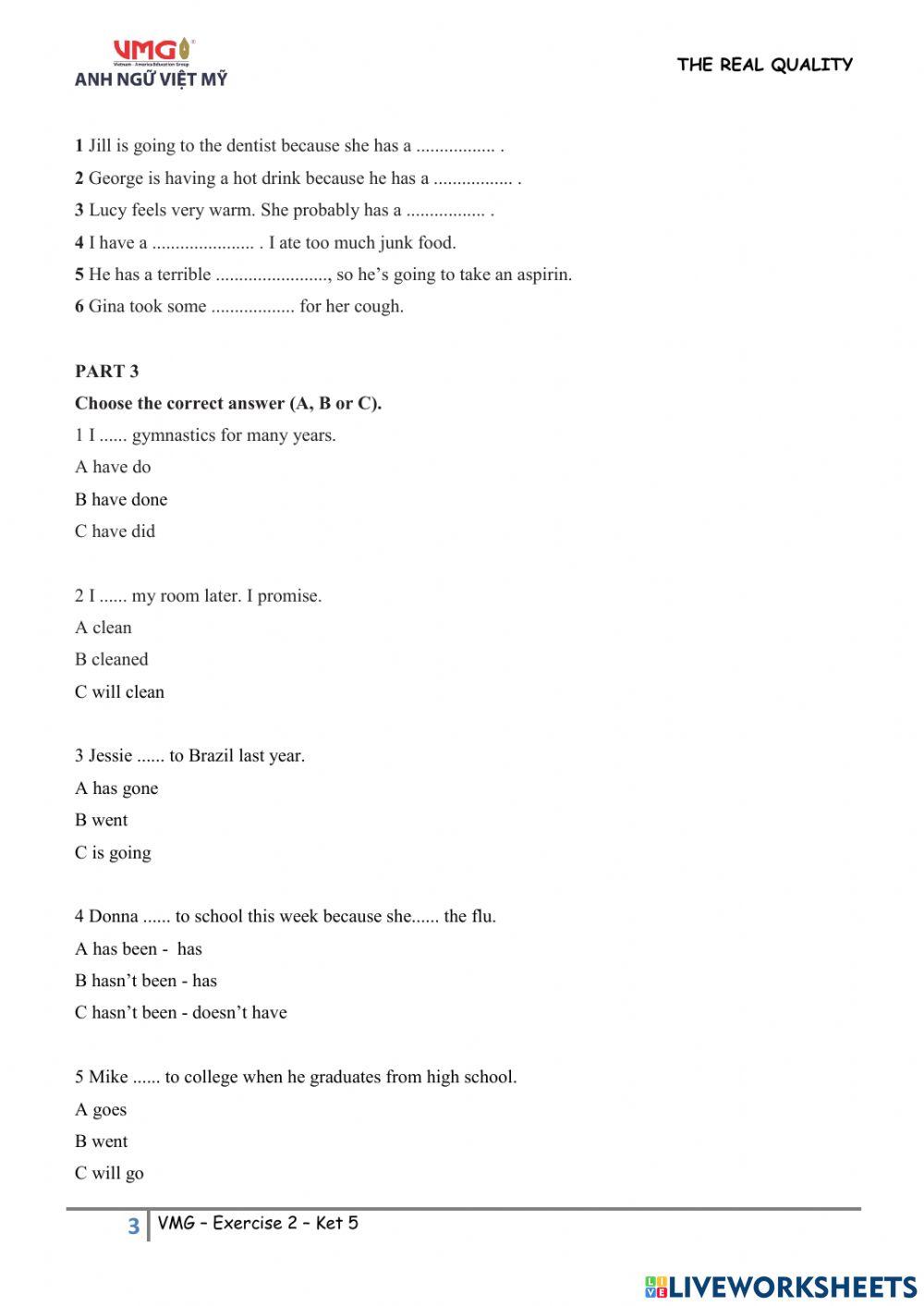 Exercise 2 - ket 5 worksheet | Live Worksheets