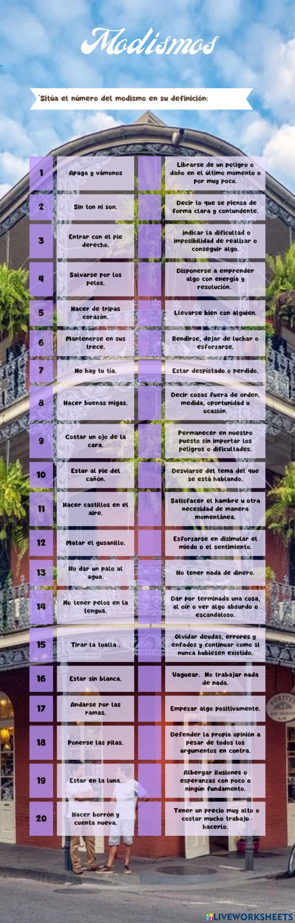 Modismos | Free Interactive Worksheets | 1997152