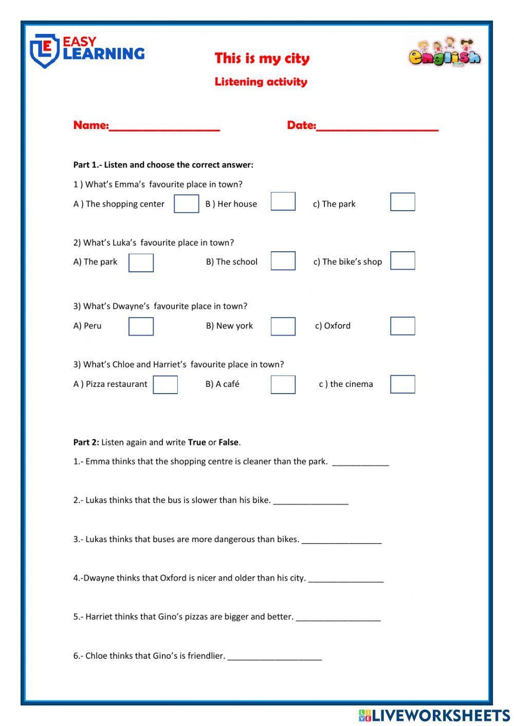 Comparing places | Free Interactive Worksheets | 1997589