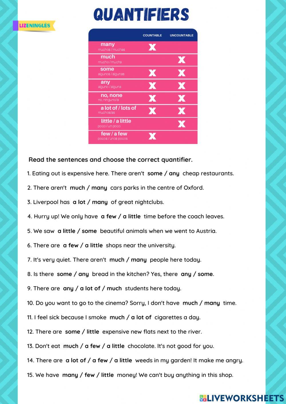 Quantifiers Online Exercise For Principiante English Activities ... Quantifiers Online Exercise For Principiante English Activities ...