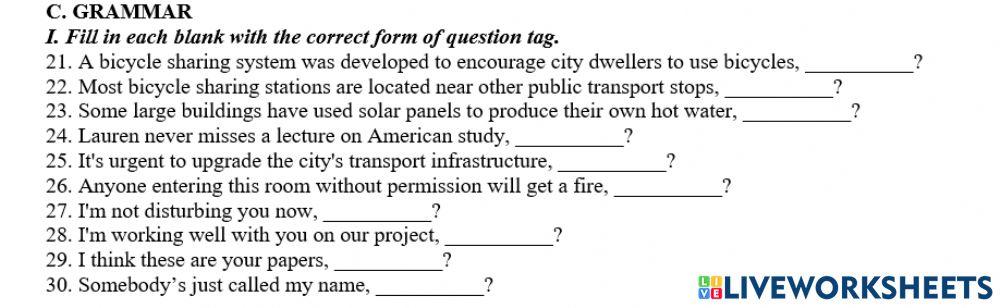 TÉT 2 -gram, UNIT 9 LOP 11 worksheet | Live Worksheets
