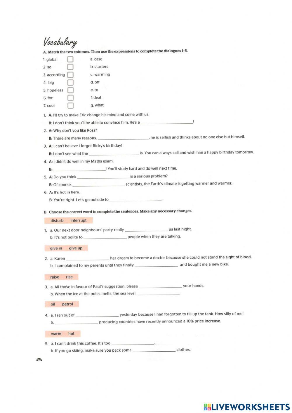 Global warming online activity for 10 | Live Worksheets