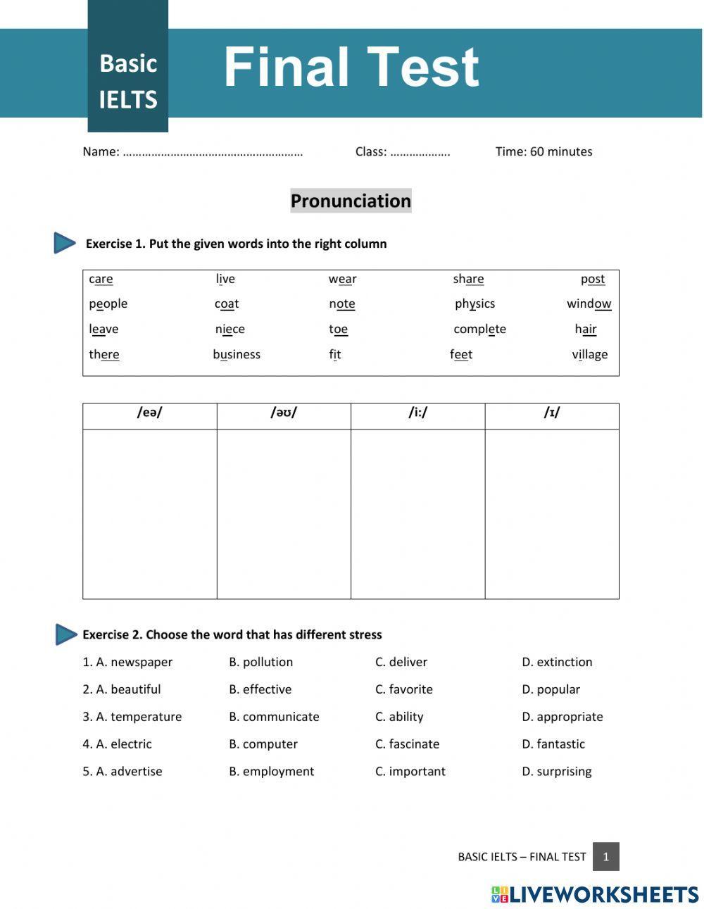 FINAL TEST - Basic IELTS worksheet | Live Worksheets