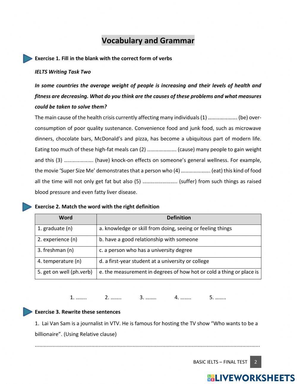 FINAL TEST - Basic IELTS worksheet | Live Worksheets