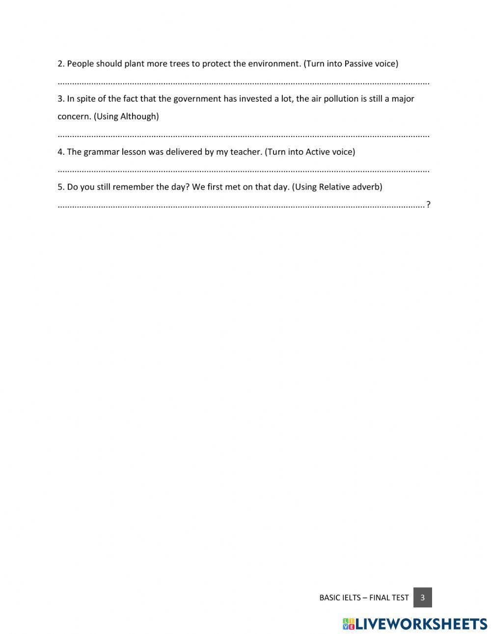 FINAL TEST - Basic IELTS worksheet | Live Worksheets