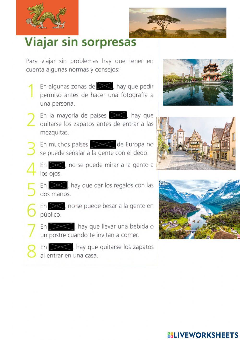 Viajar sin sorpresas worksheet | Live Worksheets