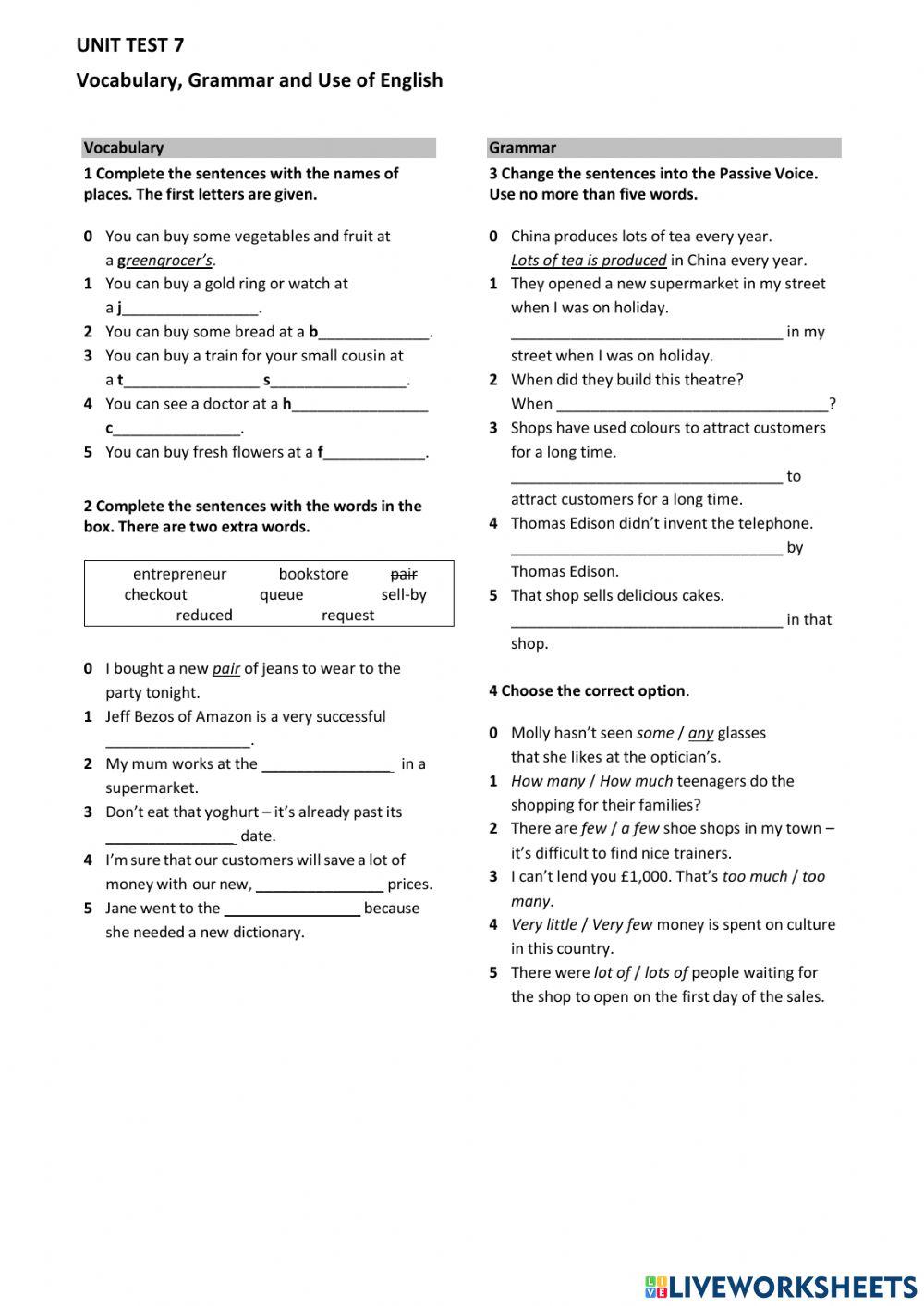 Grade 8. Unit 7 Test 1998353 | Iryna | Live Worksheets