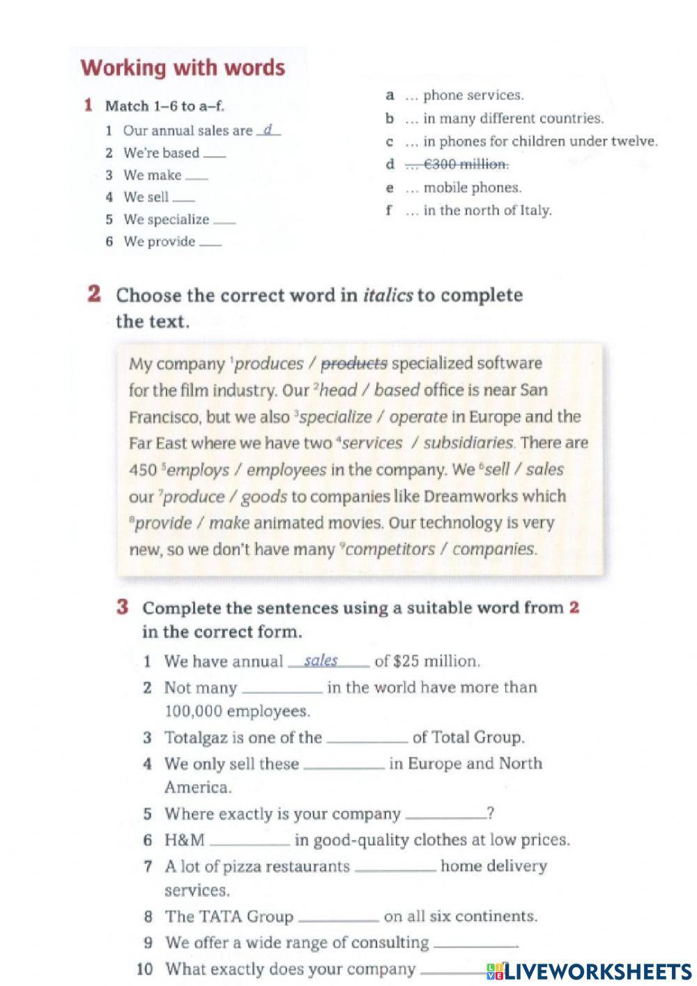 Working with words exercise | Live Worksheets