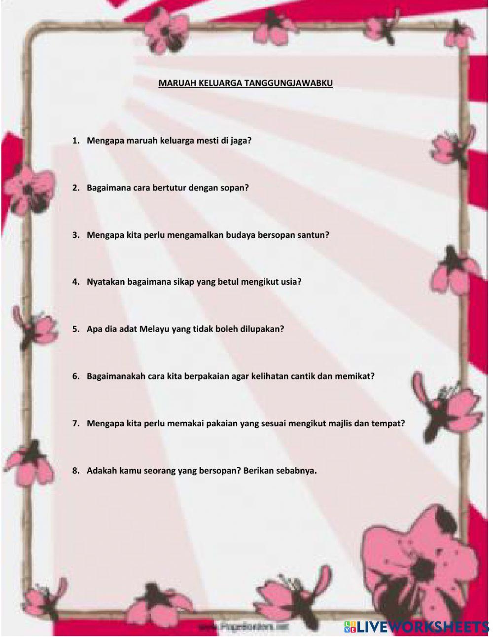 Maruah Keluarga Tanggungjawabku online exercise for | Live Worksheets