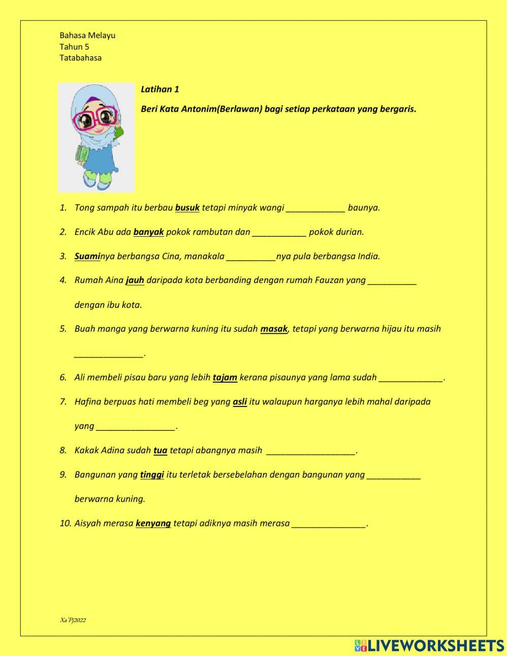 Antonim dan Sinonim exercise | Live Worksheets