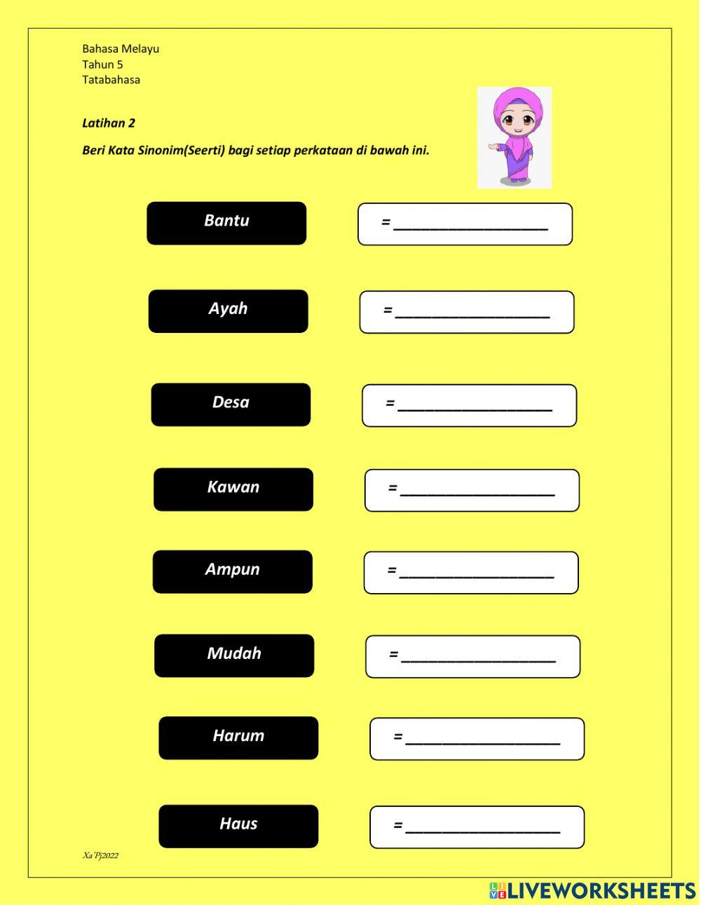 Antonim dan Sinonim exercise | Live Worksheets