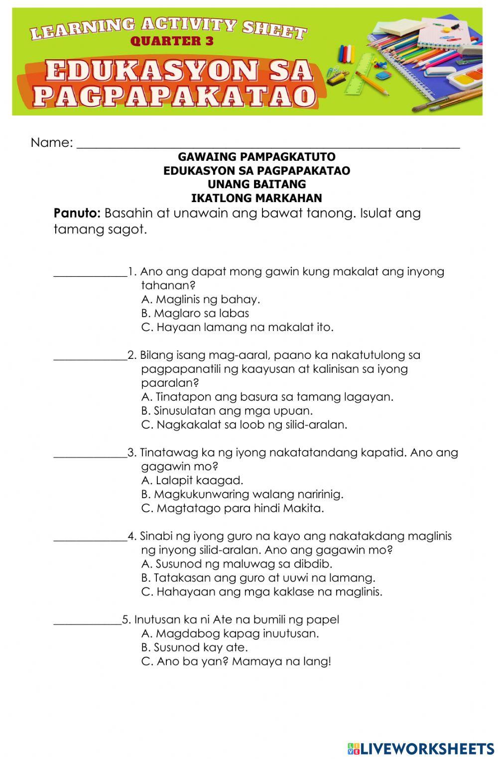 ESP Q3 - Learni… | Free Interactive Worksheets | 1998723
