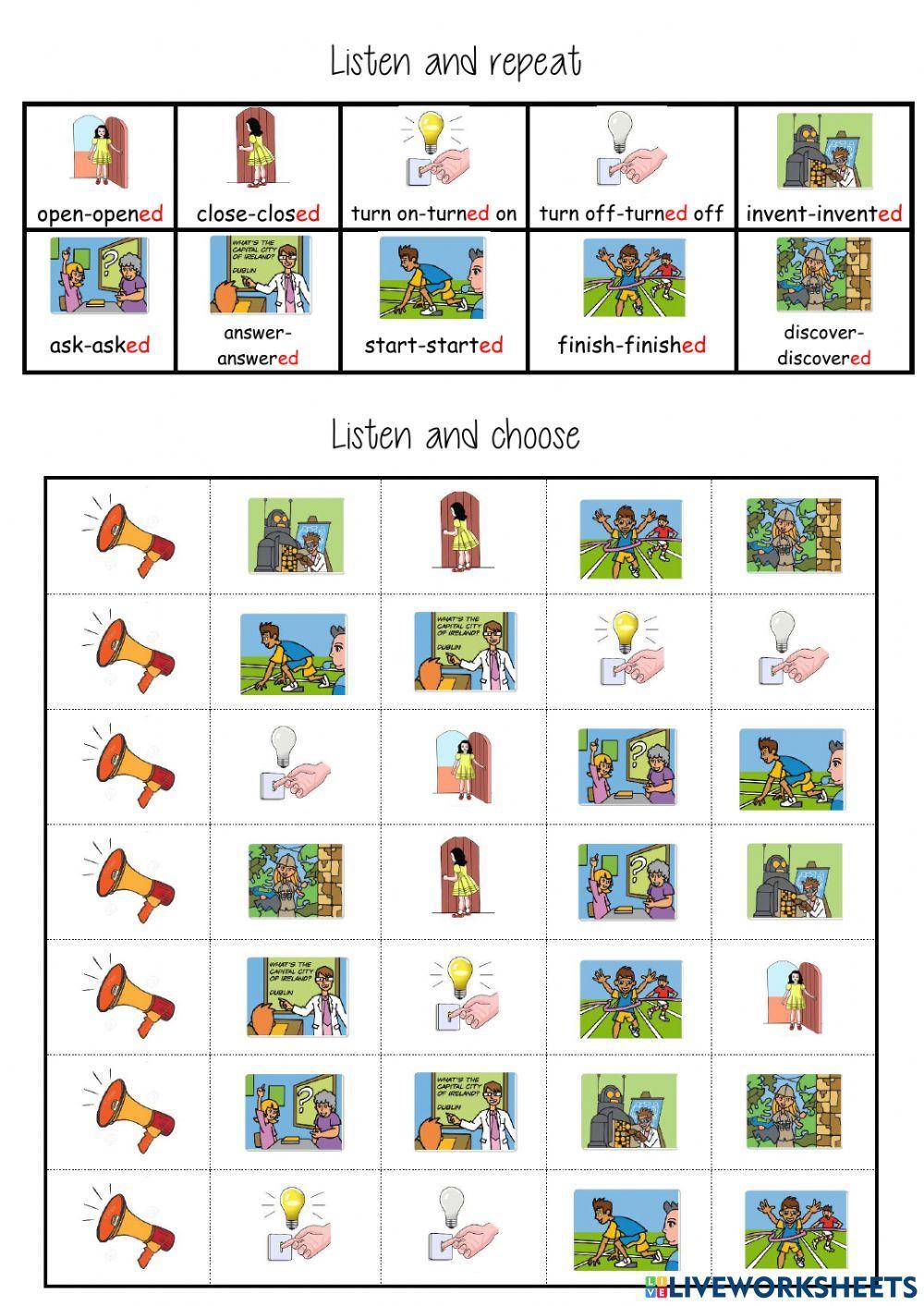 listen and choose regular verbs 1 past simple
