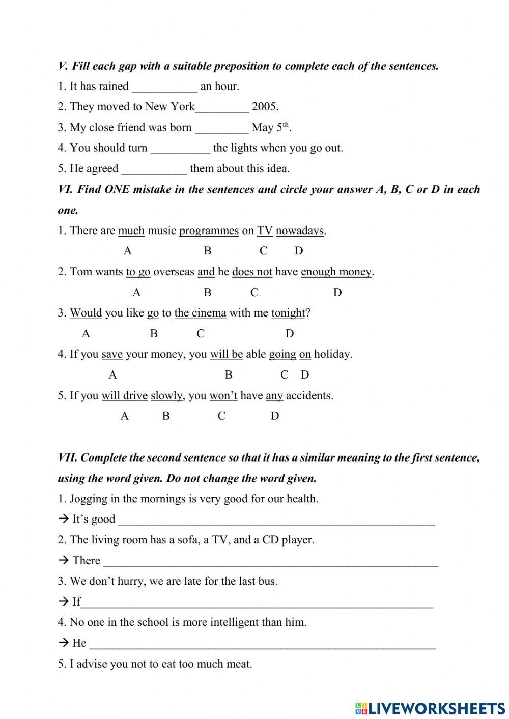 G6. REvision 02- 2nd term online exercise for | Live Worksheets