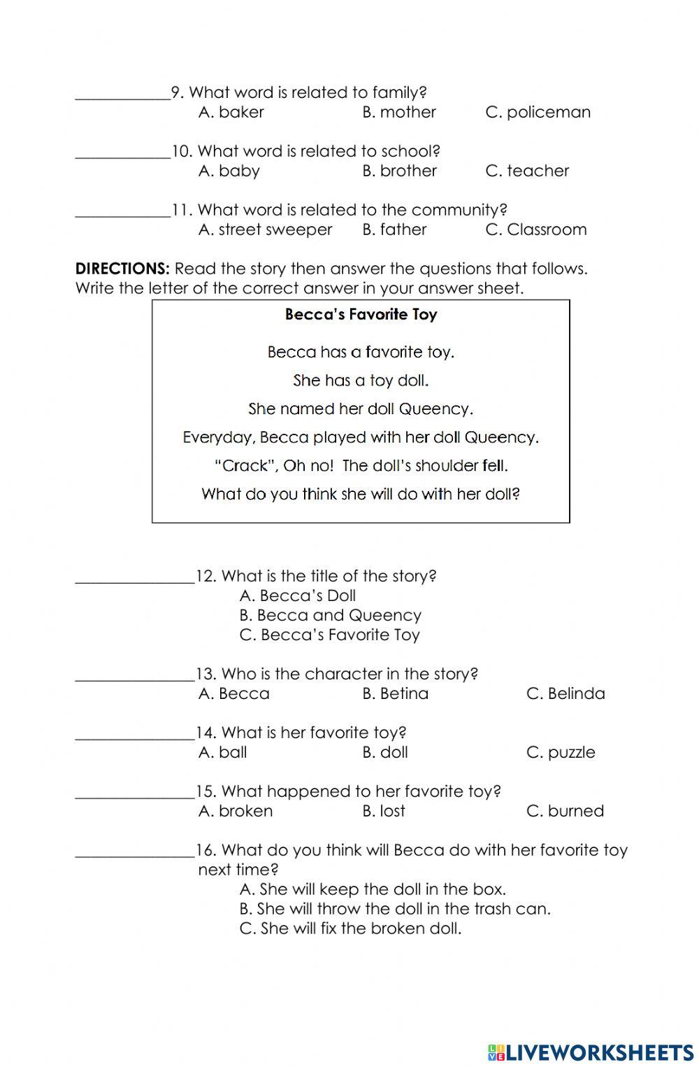 ENGLISH Q3 Learning Activity Sheet worksheet | Live Worksheets