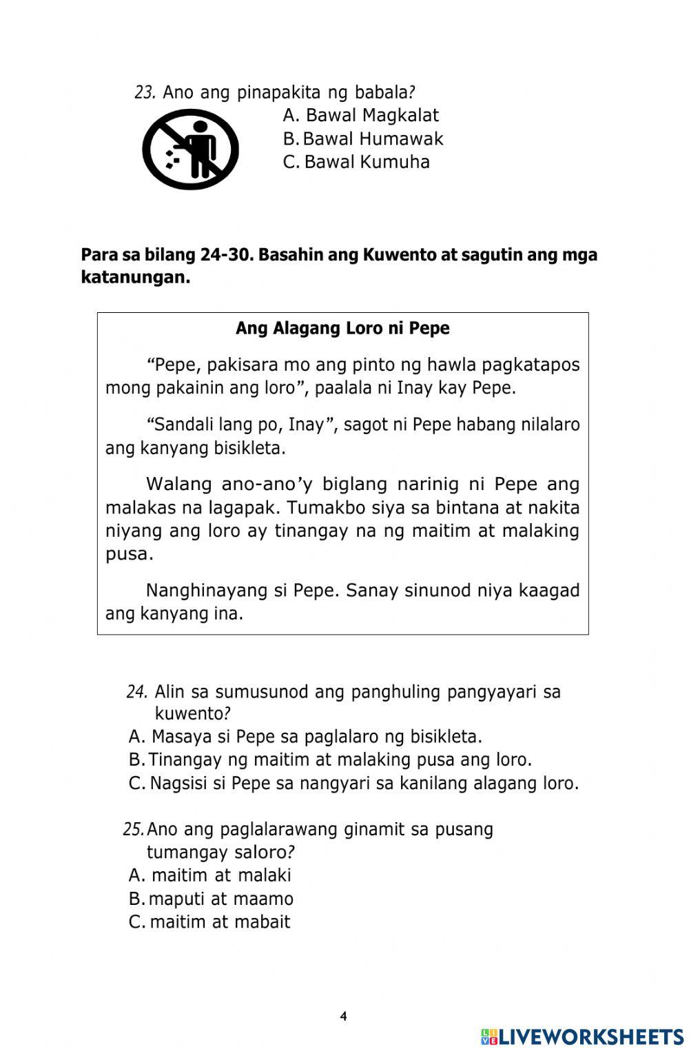 FILIPINO Q3 Lea… | Free Interactive Worksheets | 1999000