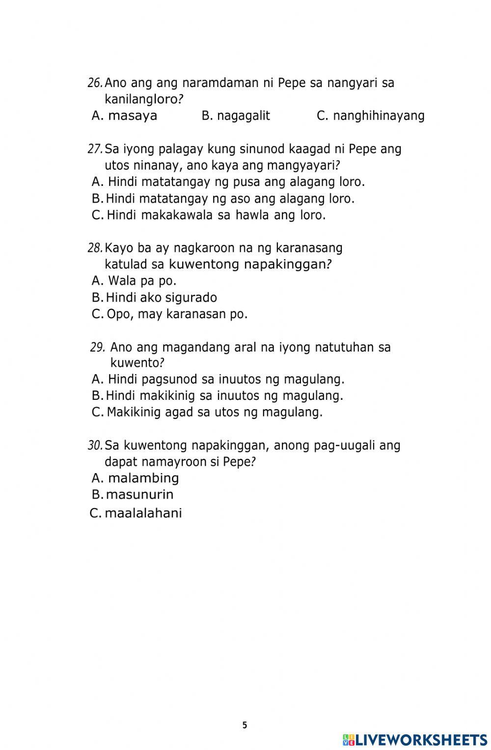 FILIPINO Q3 Lea… | Free Interactive Worksheets | 1999000