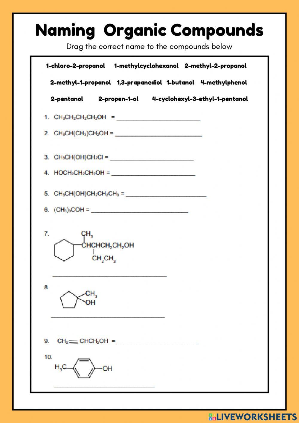 Naming alcohol,… | Free Interactive Worksheets | 1999475