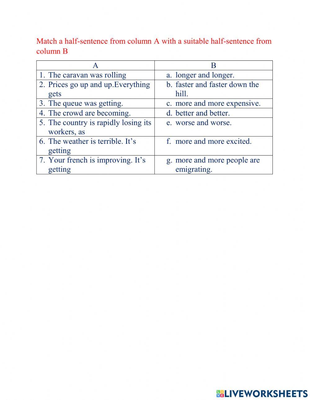 Comparison online exercise for 12 | Live Worksheets