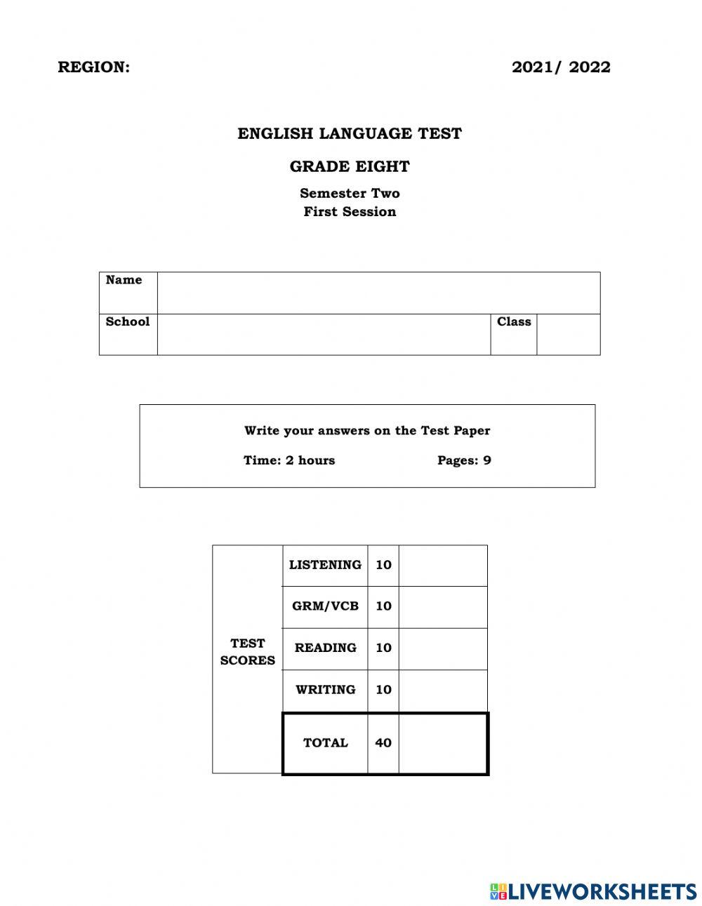 Gr8 sem2 Final Exam | Sheikhalbahloli | Live