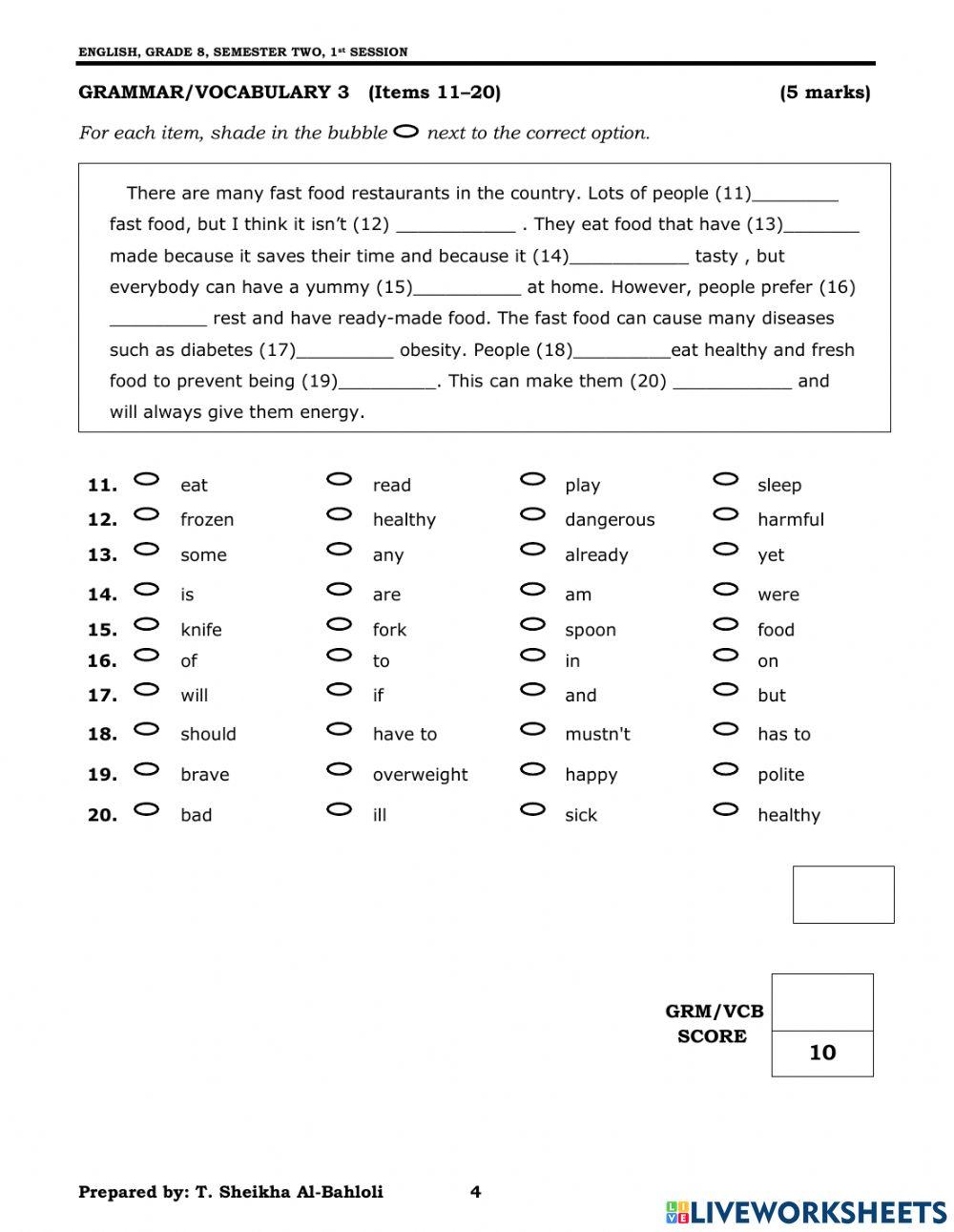 Gr8 sem2 Final Exam | Sheikhalbahloli | Live