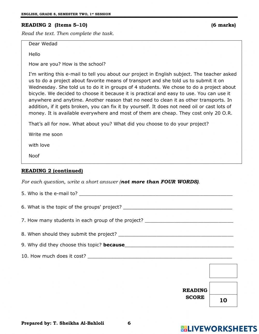 Gr8 sem2 Final Exam | Sheikhalbahloli | Live