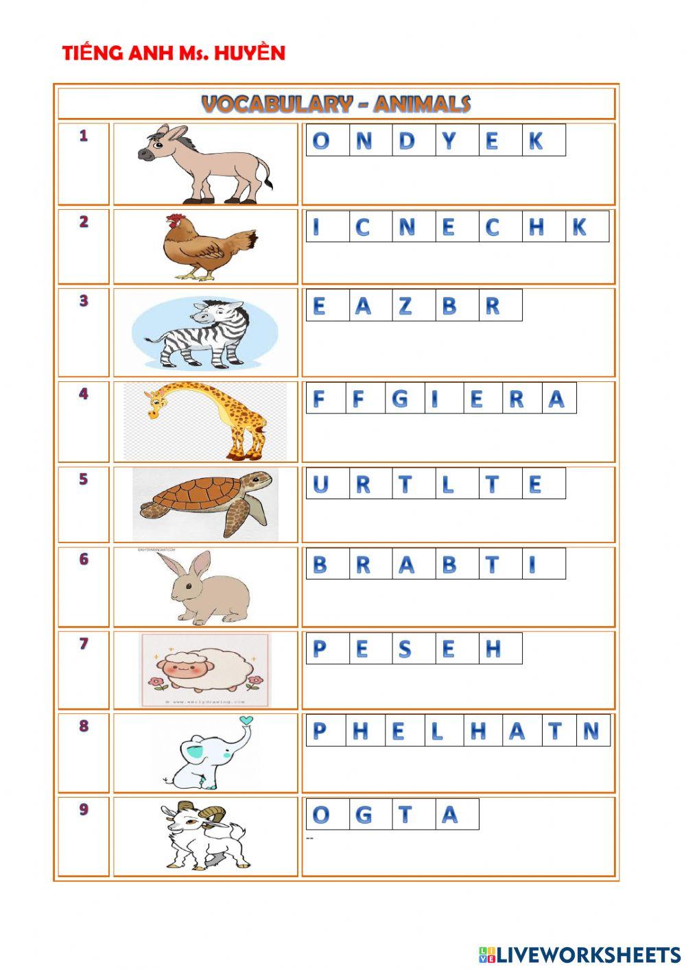 Animals-vocab | Free Interactive Worksheets | 1999608