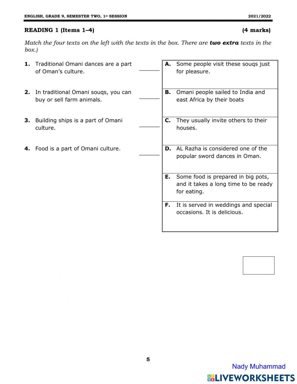 Grade 9 B Mock Exam 2000364 | Nady Muhammad | Live