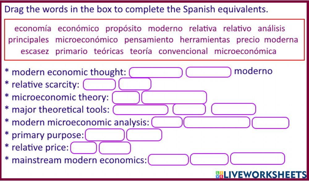 Divisions of Modern Economic Theory worksheet | Live Worksheets