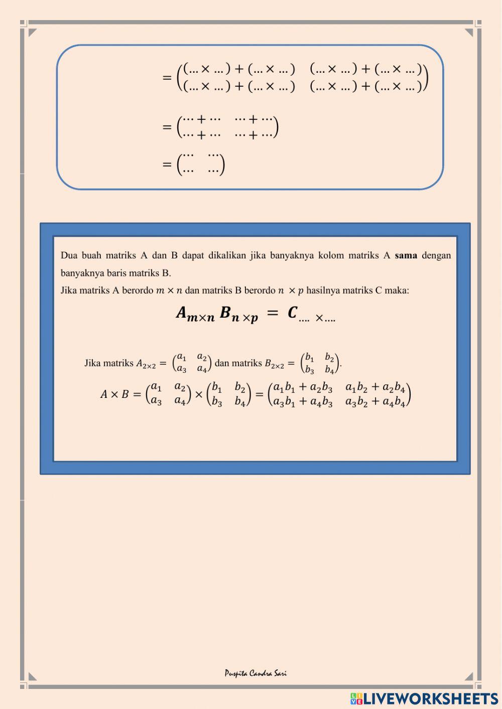 LKPD Perkalian Matriks 1 online exercise for | Live Worksheets