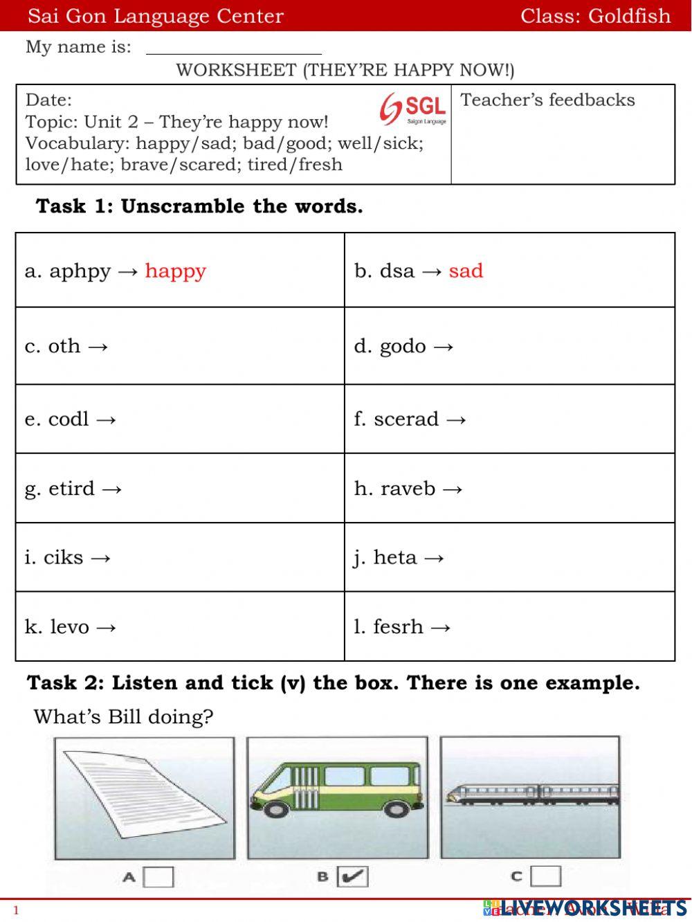 They're happy! worksheet | Live Worksheets
