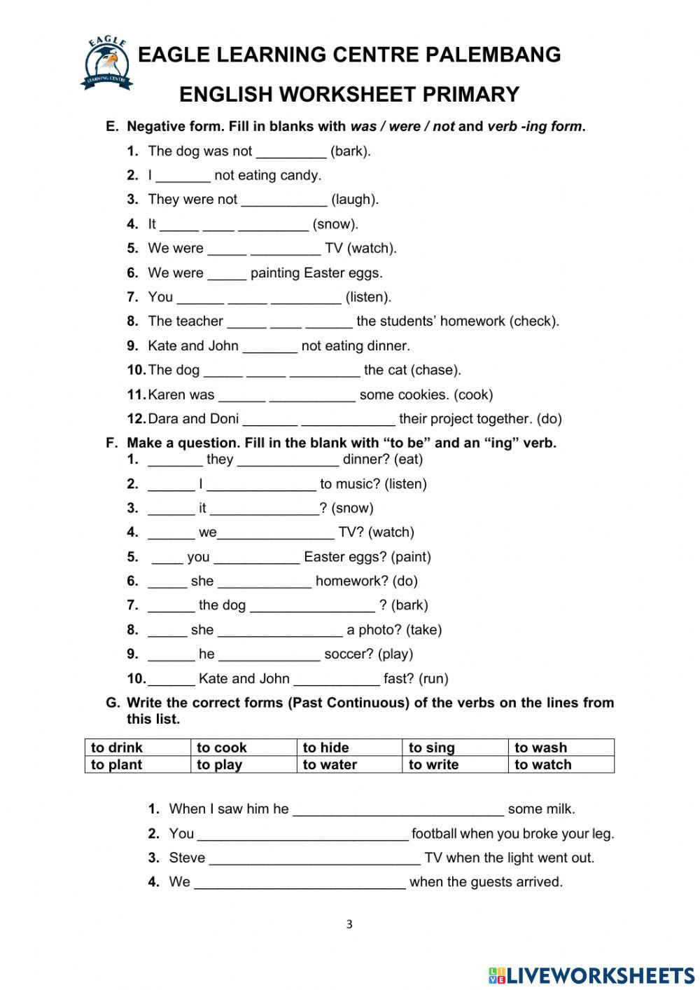 WS P4 PAST CONT… | Free Interactive Worksheets | 6864429