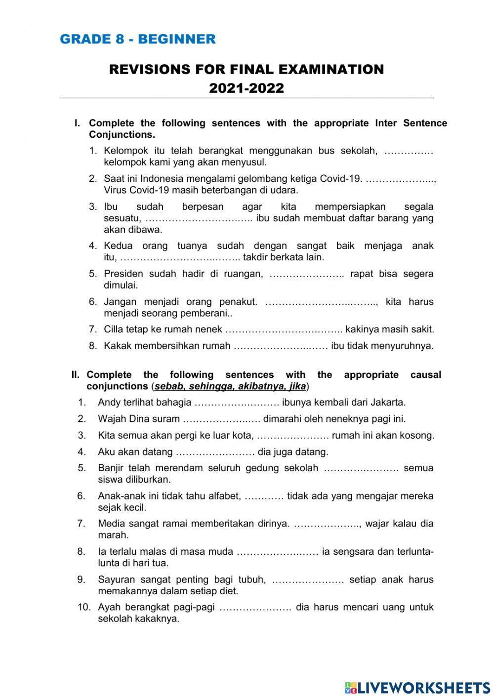 Revision for final examination - beginner worksheet | Live Worksheets