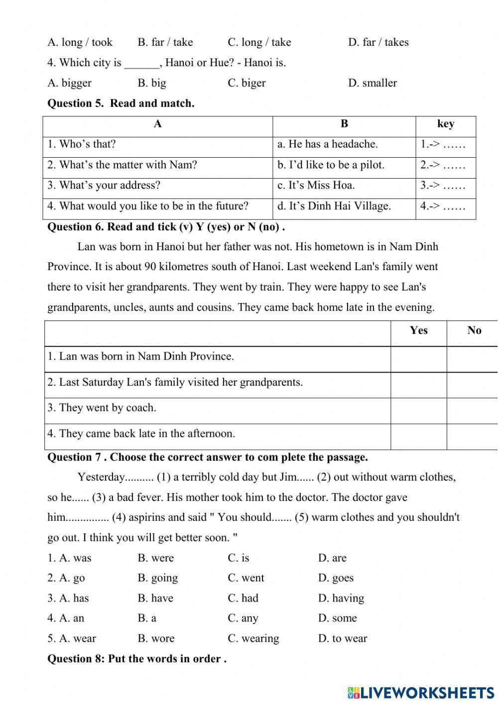 English 5 activity for 5 | Live Worksheets